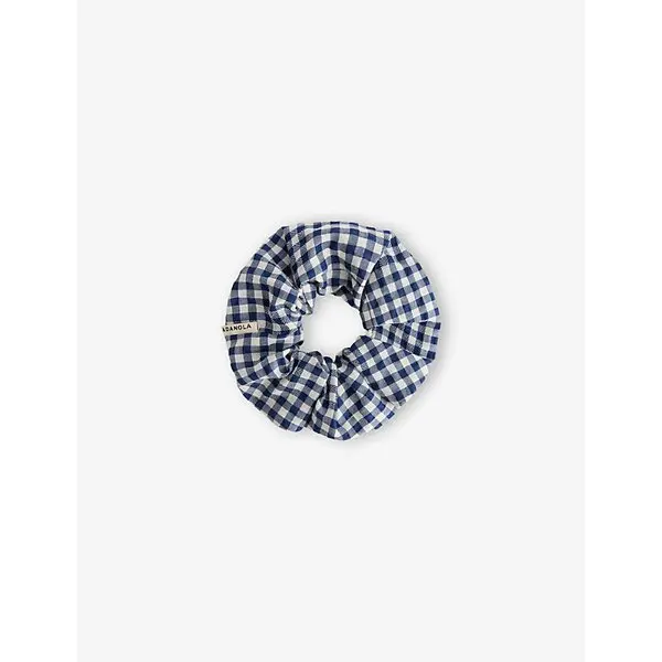 Adanola Gingham Cotton-Blend Scrunchie - Navy Blue/White